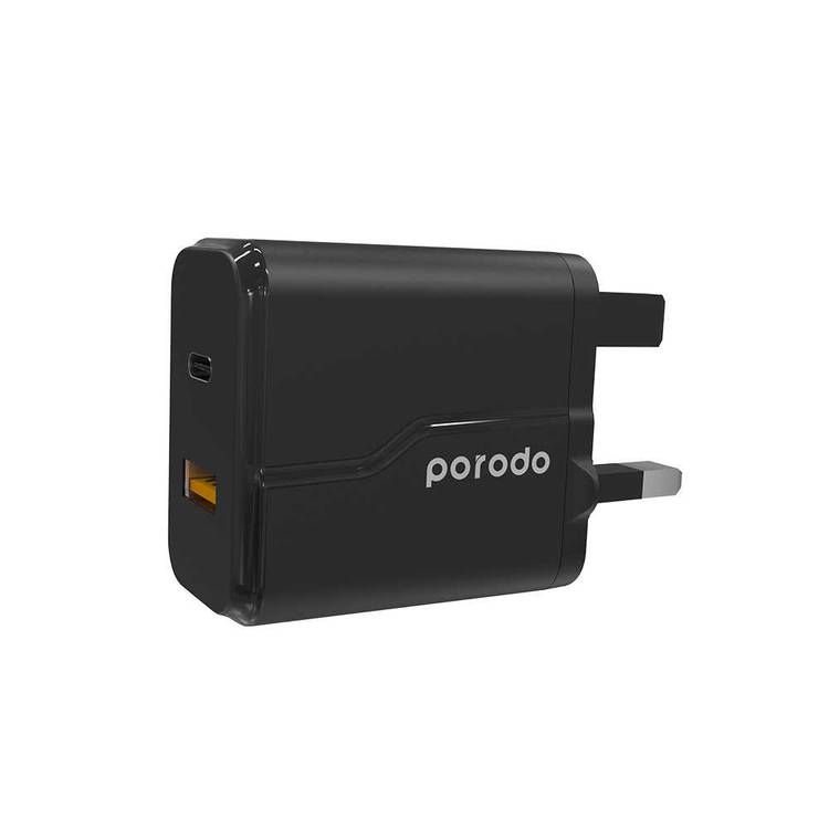Porodo Dual Port Wall Charger in UAE | 20W Power Delivery, QC 18W, UK 3-Pin Plug - Black | (PD ...