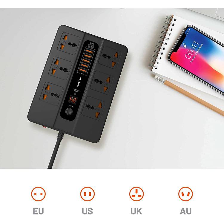 Porodo Universal Power Socket - 5 USB-A/C Ports, 0-60% in 35 mins (PD ...