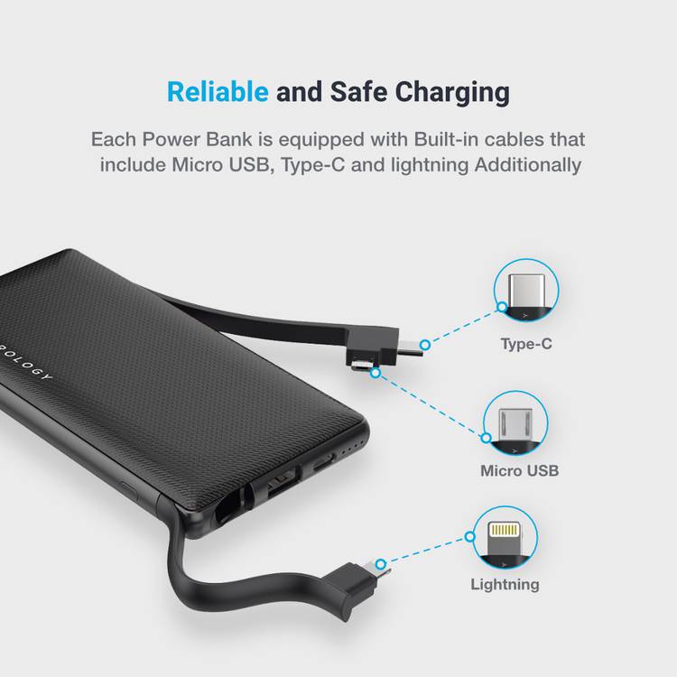 Powerology 6-in-1 Power Bank Station - 10000mAh Rechargeable Portable ...