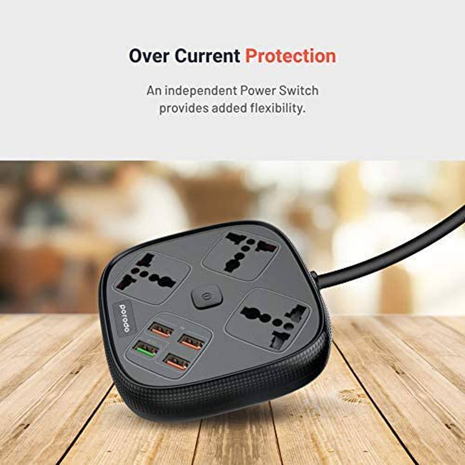 Porodo Power Socket Strip 4 USB, 3 Sockets with 3 USB Port 3A and 3 ...