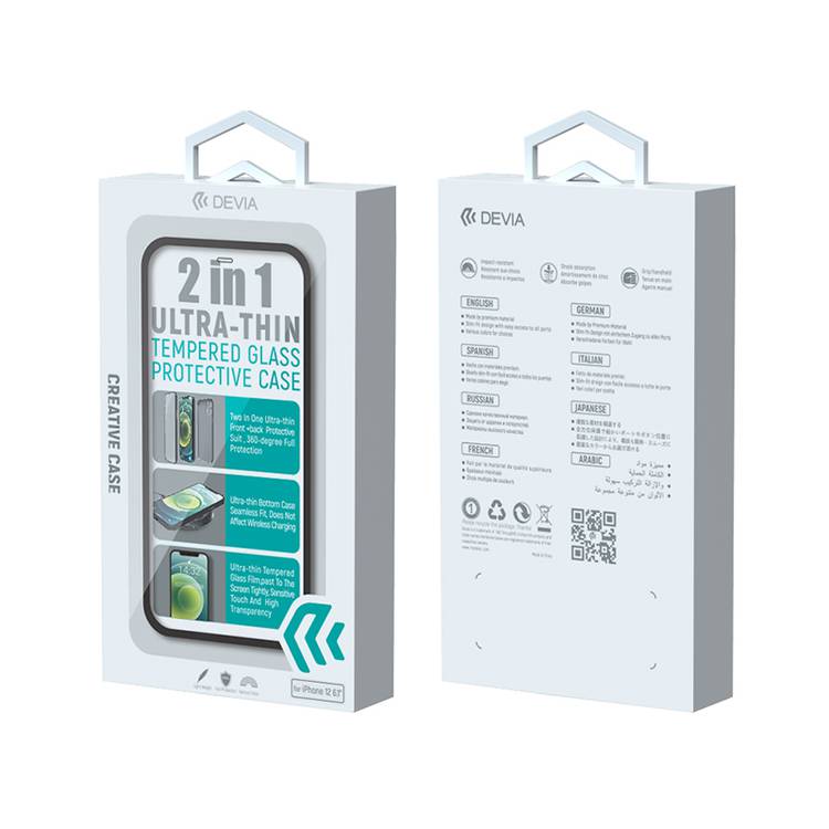 Devia 2 in 1 Ultra-Thin Tempered Glass Protective Case, Easy Installation, Screen Guard Anti ...