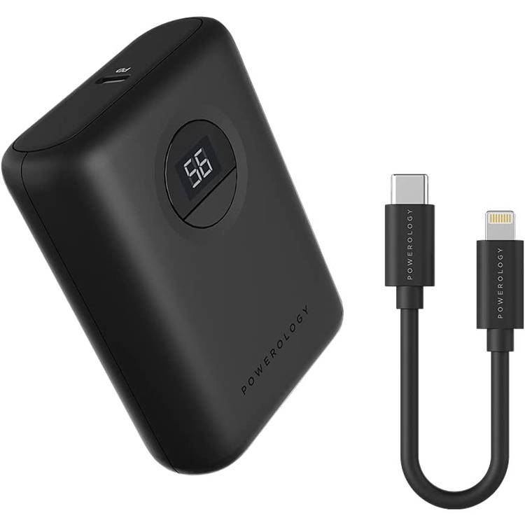 Powerology Power Bank with Charging Cable, Ultra-Compact Portable Power ...