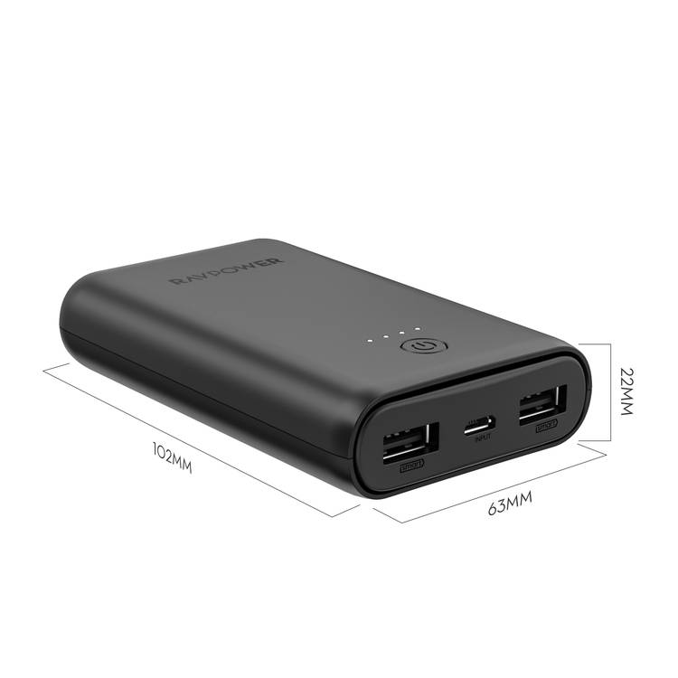 RAVPower 10050mAh Portable Power Bank with 2 iSmart Ports (RP-PB170-BK)