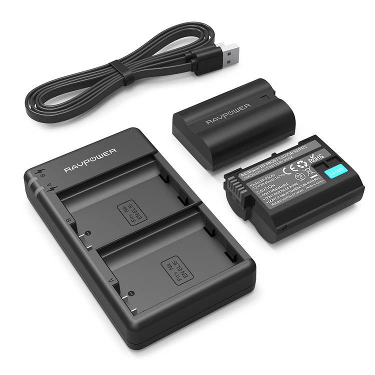 RAVPower EN-EL15 Battery Charger Set for Nikon D750, D7500, D850, D800 ...