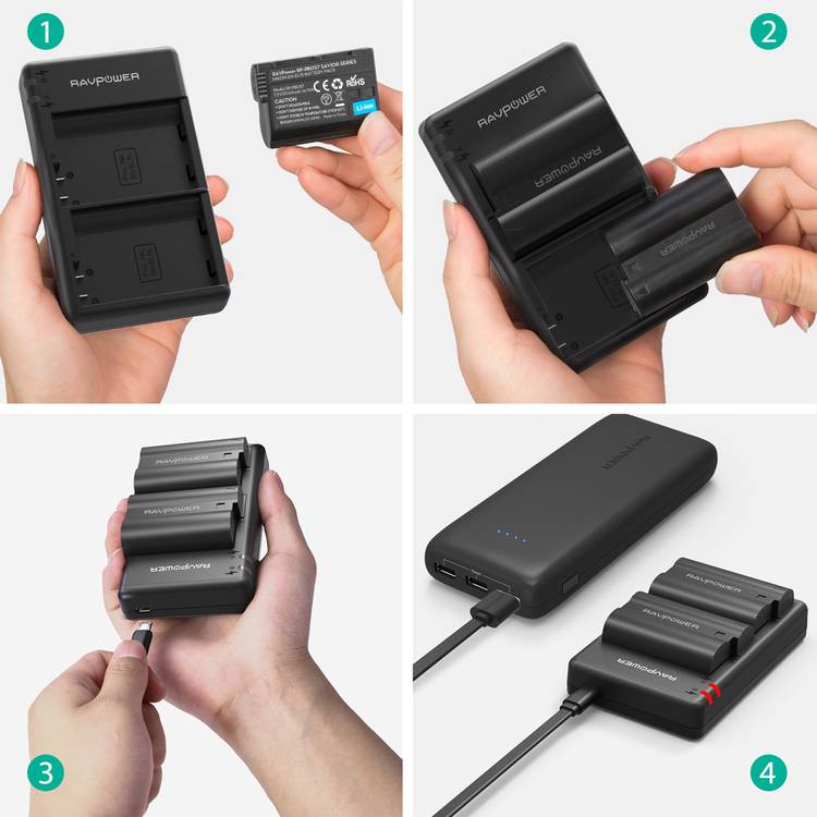 RAVPower EN-EL15 Battery Charger Set for Nikon D750, D7500, D850, D800 ...