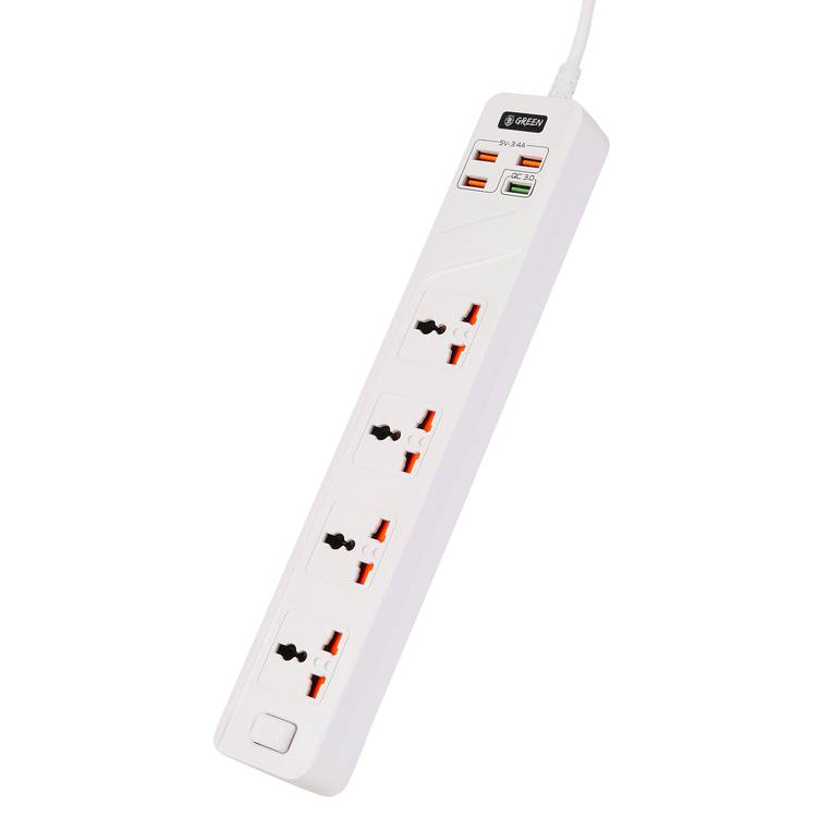 Green Lion White Multi Power Plug Extension with USB Charging (GNPS3MQCWH)