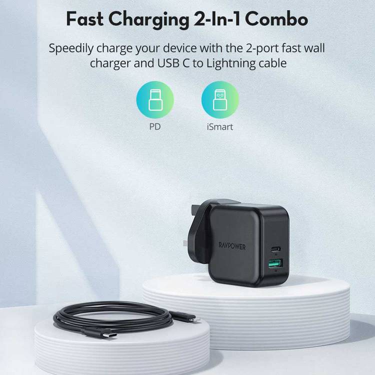 RAVPower PD Pioneer Dual Port Wall Charger Combo 18W (RP-PC109-BK)
