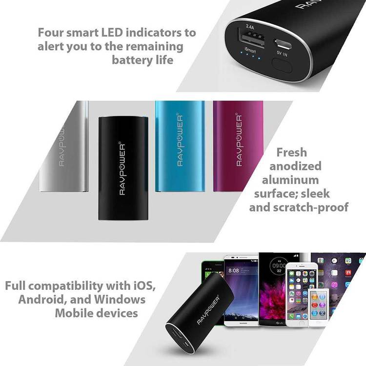 RAVPower 6700mAh Aluminum Power Bank with 4A Charging Output (RP-PB17-BK)