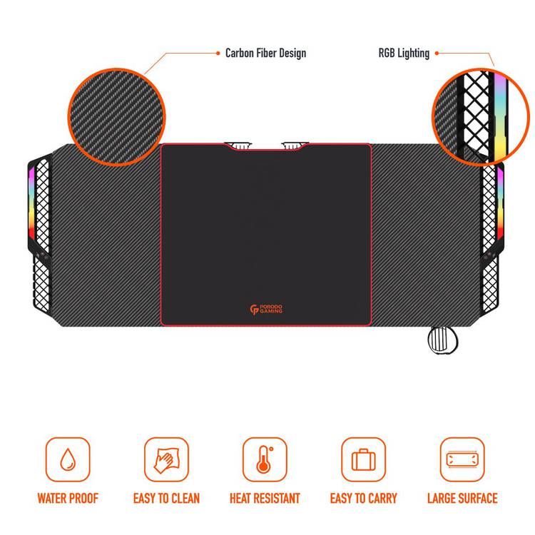 Buy Porodo Gaming E-Sports Desk in UAE | RGB Lighting - Carbon Fiber ...