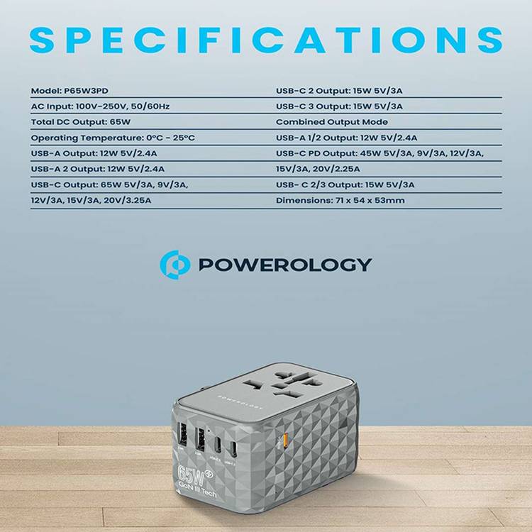 Buy Powerology Universal Travel Adapter in UAE | 65W PD - Gray ...
