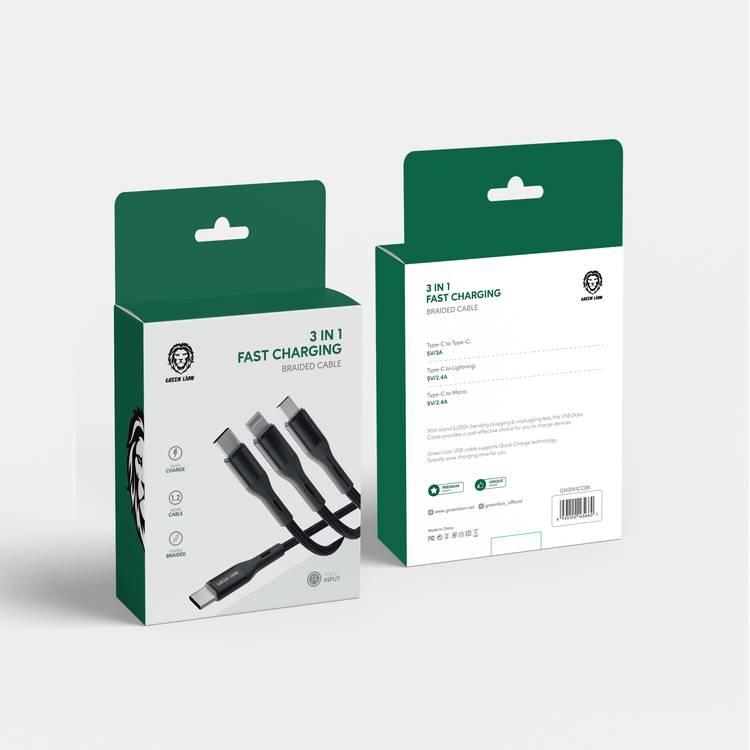 Green Lion 3 In 1 Fast Charging Braided Cable 1.2m GN3IN1CCBK Black ...
