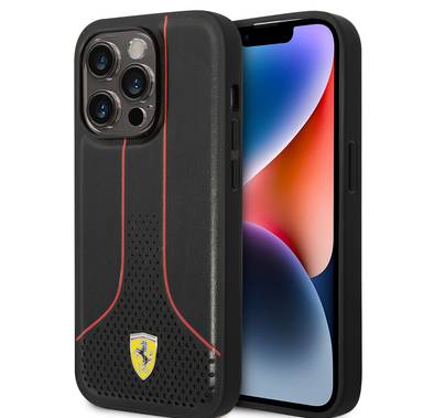 Ferrari PU Leather Smooth Perforated Case for iPhone 14 Pro | Black ...