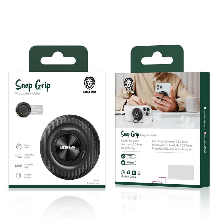 Green Lion Snap Grip - MagSafe Holder with Strong Metal Grip (GNSNPGRHBK)