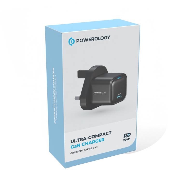 Powerology UK 3Pin Ultra-Compact GaN Charger in UAE | PD 20W- Black ...