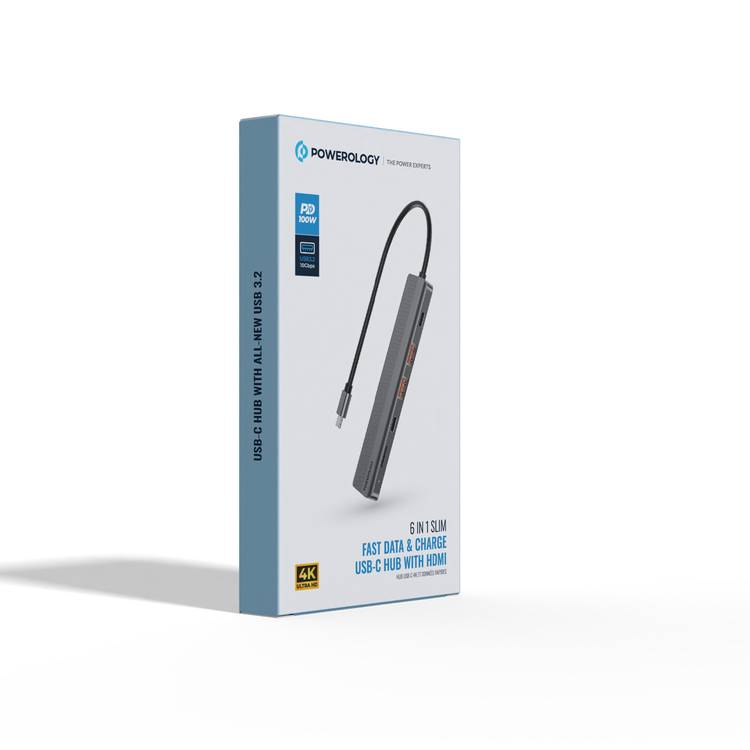 Buy Powerology 6in1 USB-C Hub In UAE | Ultra HD HDMI Port - Gray Color ...