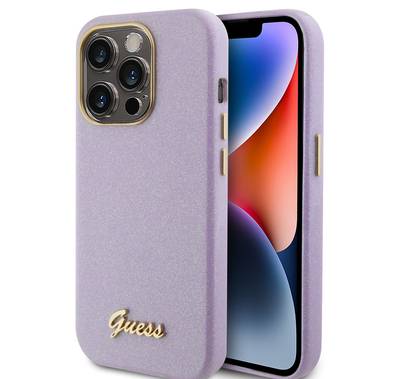 Shop Guess PU Glitter Glossy Case with Guess Script Logo (GUHCP15LPGMCSL)