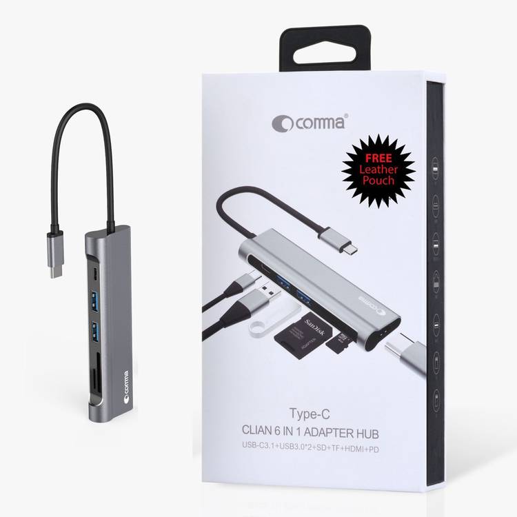 Buy Comma Clian Series Type-C 6 in 1 Adapter Hub (EH016-GY)