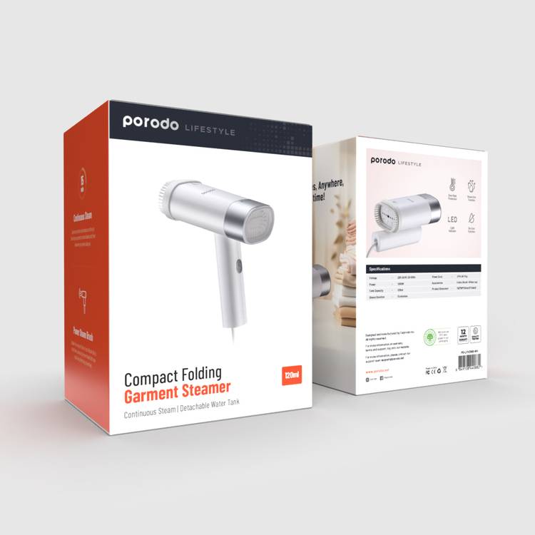 Shop Porodo LifeStyle Compact Folding Garment Steamer Continuous Steam ...