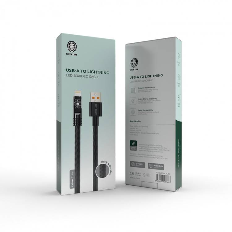 Shop Green Lion USB-A To Lightning LED Braided Cable 1 Meter (GNBLEDBCALBK)
