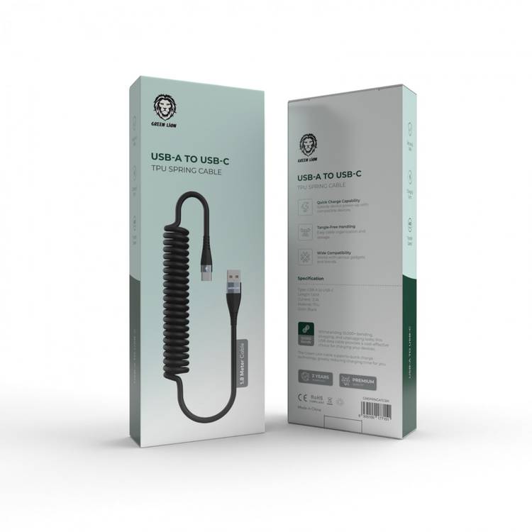 Shop Green Lion USB-A To USB-C TPU Spring Cable 1.8 Meter (GNSPRNGATCBK)