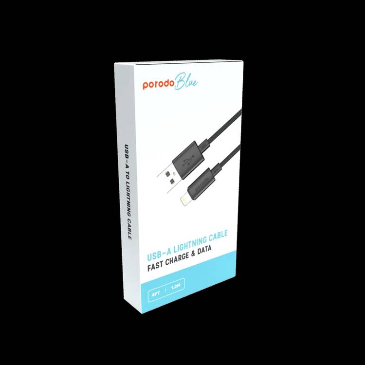 Porodo Blue Black Cable with USB-A To Lightning | Fast Charge, 1.2 m | (PB-3AALC-BK)
