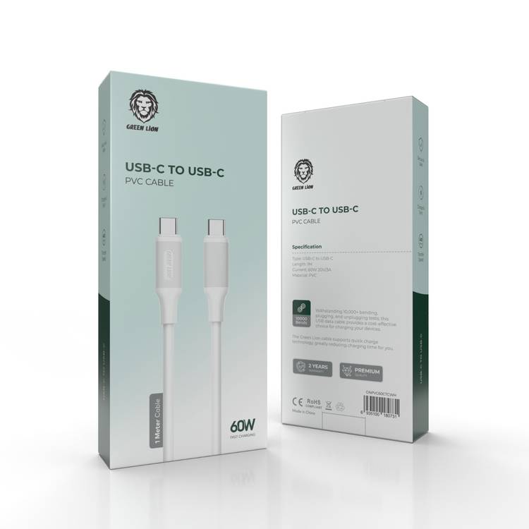 Shop Green Lion Type-C To Type-C PVC Cable | Transparent + Braided, 1 m ...