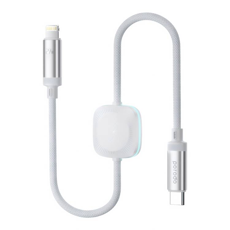 Porodo Charge Data Cable | USB-C & Lightning | Dual Charging Technology | White | 2M (PD-2N1CLWC-WH)