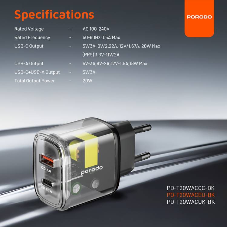 Buy Now Porodo Dual Output Quick Charger - Powerful and Safe Way to Charge Devices (PD-T20WACEU-BK)