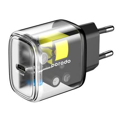 Buy Now Porodo 30W Transparent Quick Charger with USB-C & Power Delivery (PD-TC30WSCEU-BK)