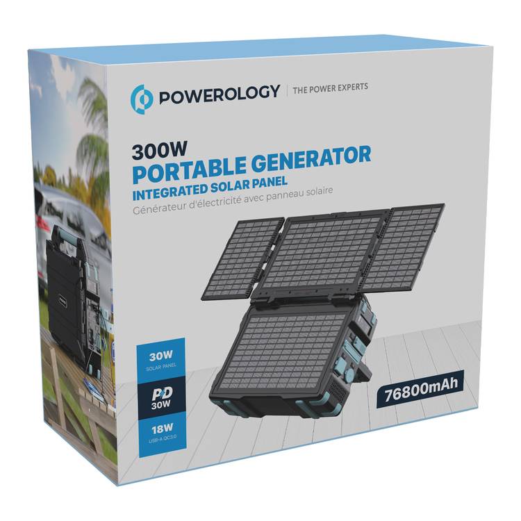 Buy Powerology 76800mAh 300W Portable Power Generator Integrated Solar Panel in UAE | Black ...