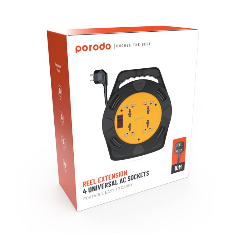 Porodo 4 AC Portable Power Sockets Reel in UAE | 10m Cable Length ...