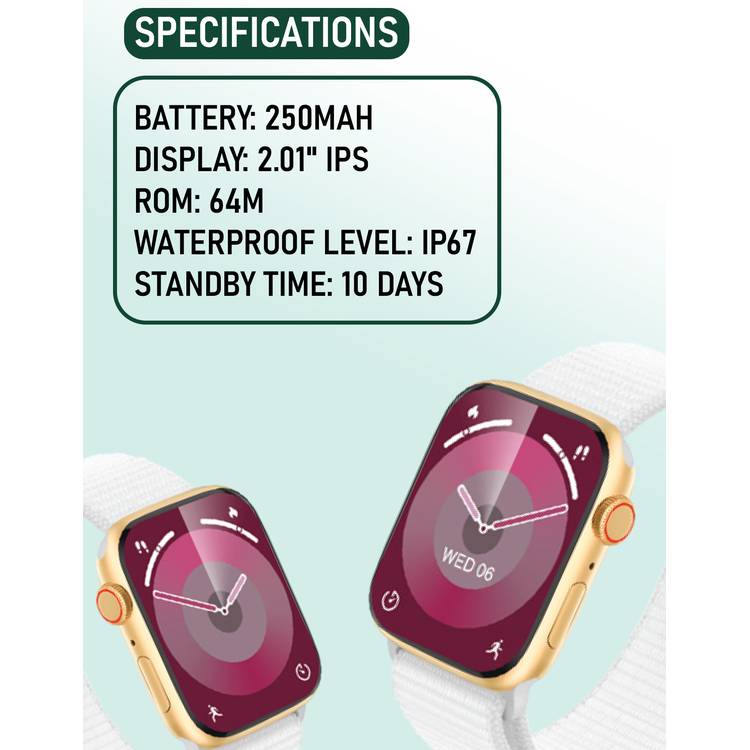 Green Lion Active SE Square Display SmartWatch - White / Gold - 2.1 ...