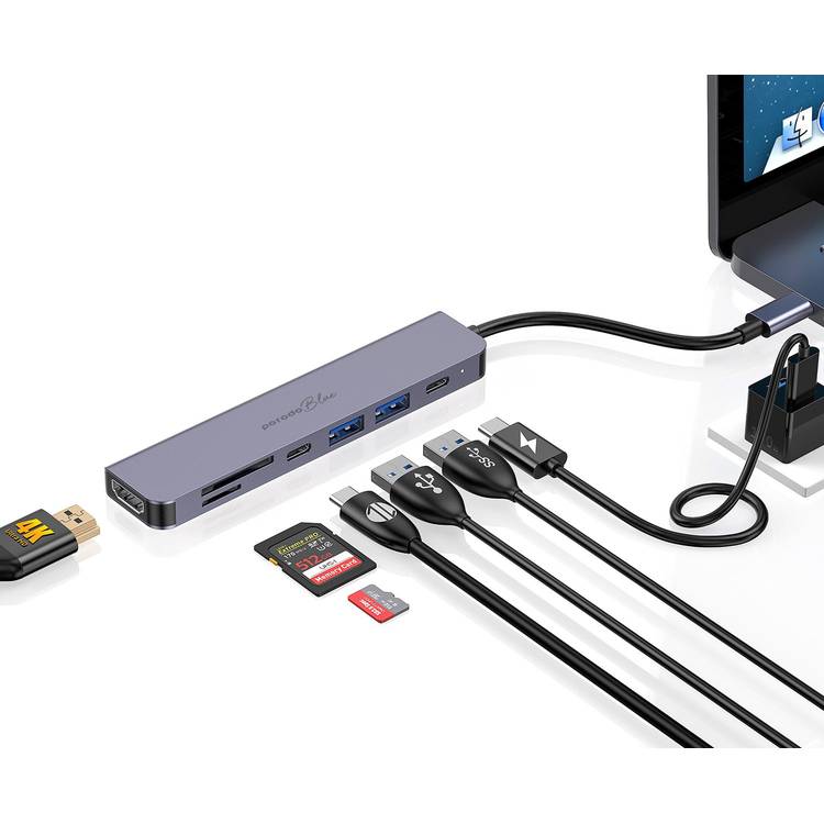 Buy Porodo Blue 7 Ports USB-C HUB 4K HDMI & Dual USB-C in UAE | PD100 ...