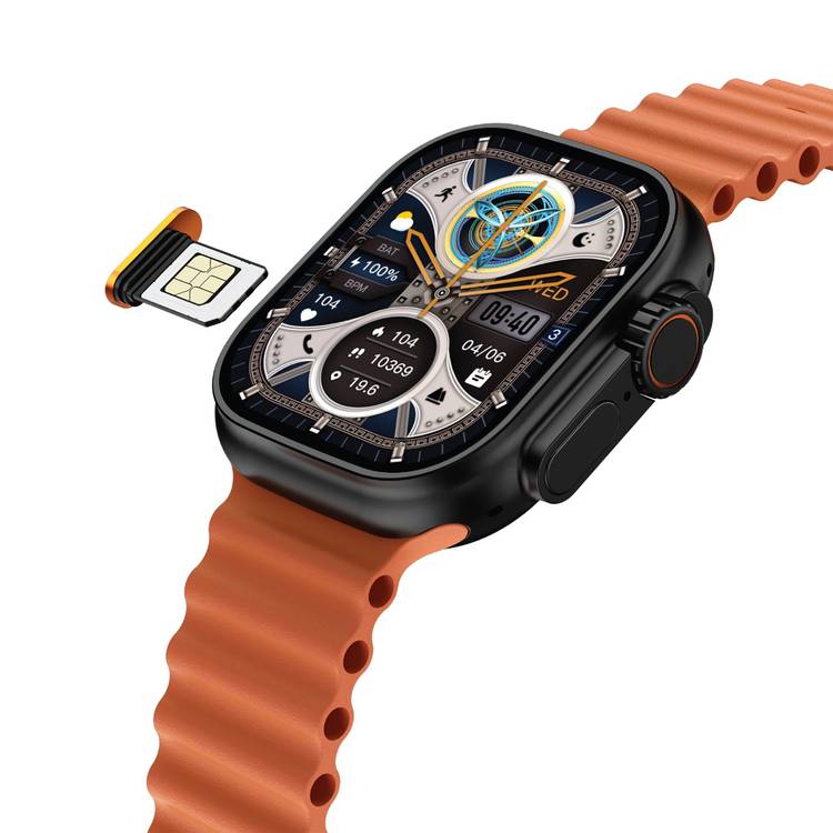 Green Lion 4G Ultra Smart Watch Android with Orange Strap - Black - 2. ...