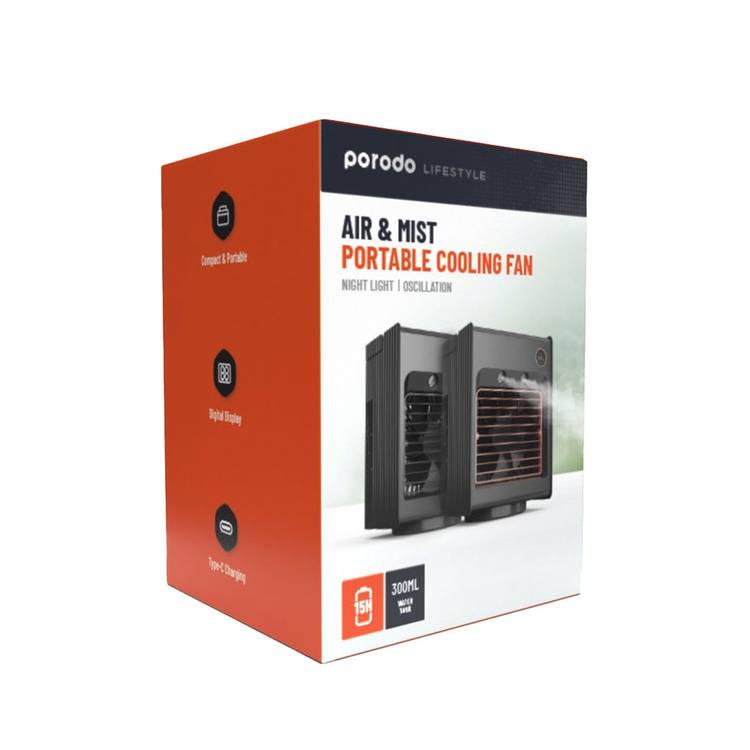 Buy Porodo Lifestyle Air & Mist Portable Cooling Fan with Night Light ...