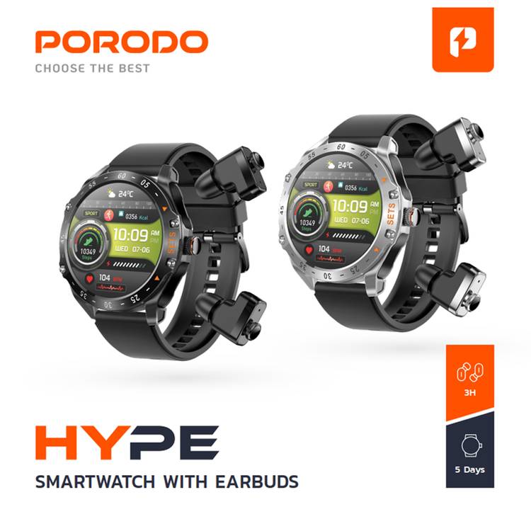 Porodo Hype Smart Watch with Wireless Earbuds in UAE | Leather Band ...