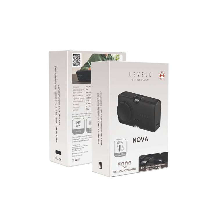 Levelo Nova Mini Portable Power Bank 5000mAh in UAE | 20W PD, Wireless & iWatch Output - Black ...