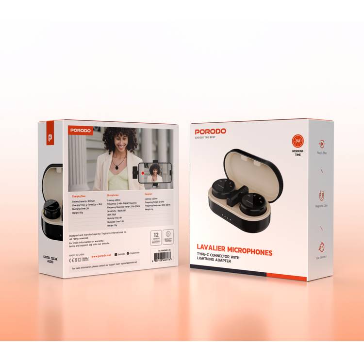 Shop Porodo Wireless Microphone Dual Mic with Charging Case in UAE | Black Color | (PD-WMDMIC-BK)