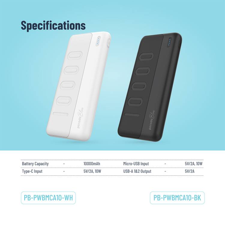 Porodo Blue 10000mAh Slim Power Bank with Dual USB-A Outputs in UAE | LED Indicator - Black ...