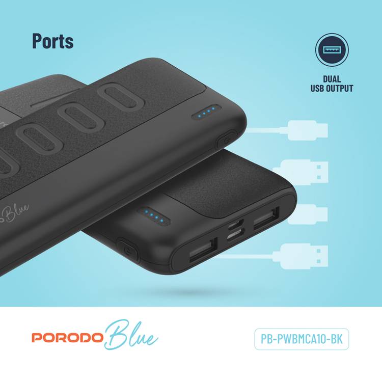 Porodo Blue 10000mAh Slim Power Bank with Dual USB-A Outputs in UAE ...