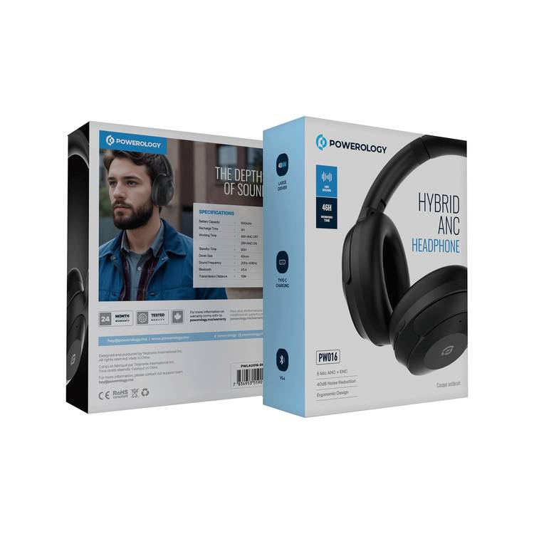 Powerology Hybrid ANC Headphones in UAE | 40dB noise Reduction - Black ...