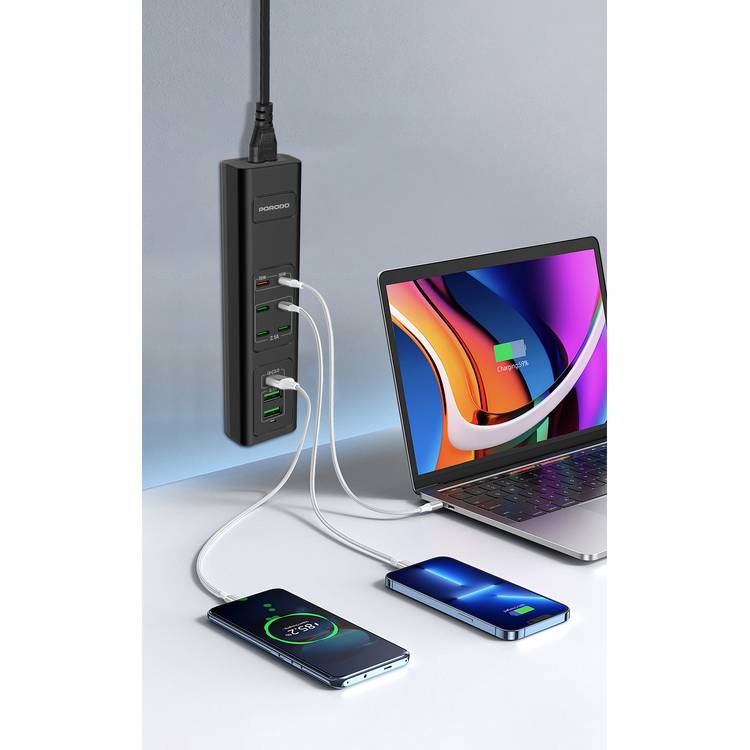 Porodo 85W Multi-Port USB Charging HUB in UAE | Simultaneous Charging, 2m Cable Length - Black ...