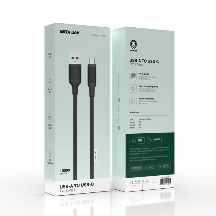 Green Lion USB-A to USB-C PVC Cable 2M in UAE | Fast Charge & Safe ...