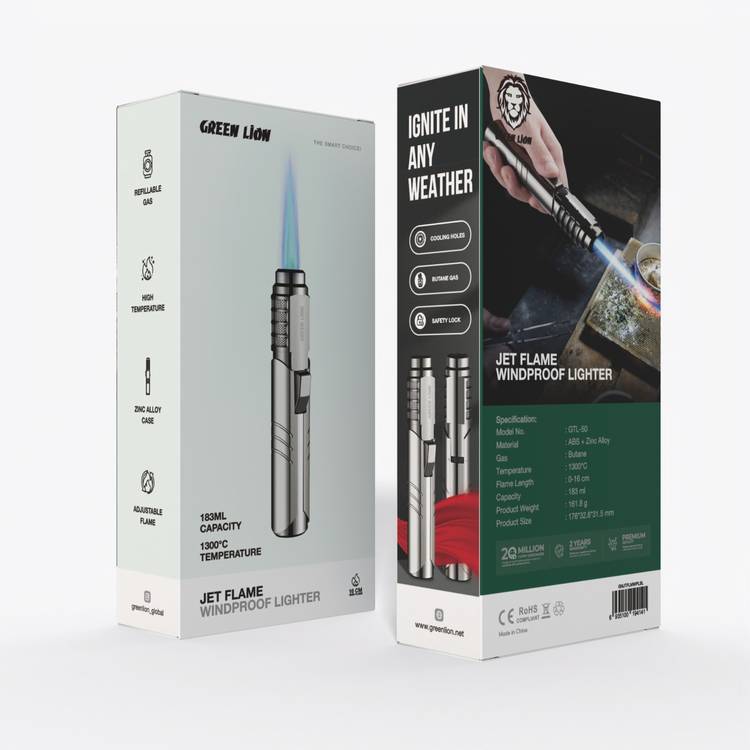 Green Lion Jet Flame Windproof Lighter in UAE | Silver | (GNJTFLMWPLSL)