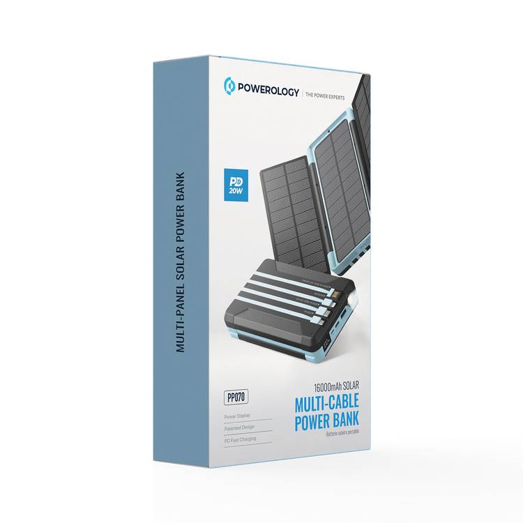 Powerology 16000mAh Solar Multi-Cable Power Bank in UAE | Black | (PPBCHA70-BK)