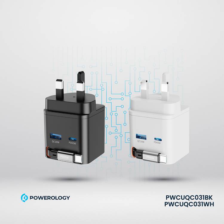 Powerology Dual Port Retractable GaN Charger in UAE | Fire Proof ...