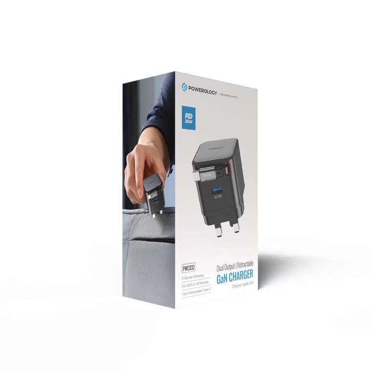 Powerology Dual Port Retractable GaN Charger in UAE | Built-in ...