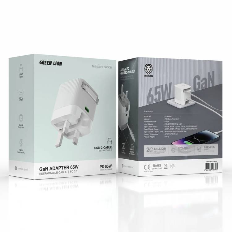 Green Lion Gan Adapter 65W Retractable Cable PD 3.0 in UAE | Multiple ...