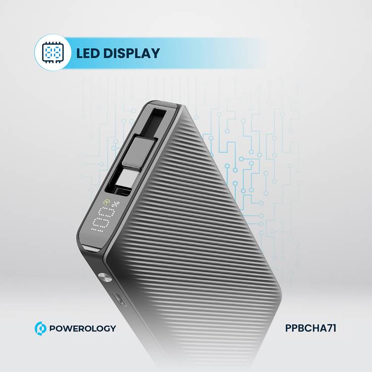 Powerology 10000mAh Retractable Cable Power Bank in UAE | LED Display ...