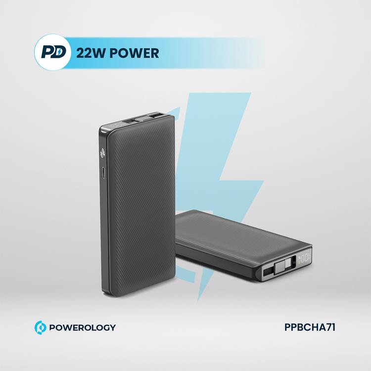 Powerology 10000mAh Retractable Cable Power Bank in UAE | LED Display ...